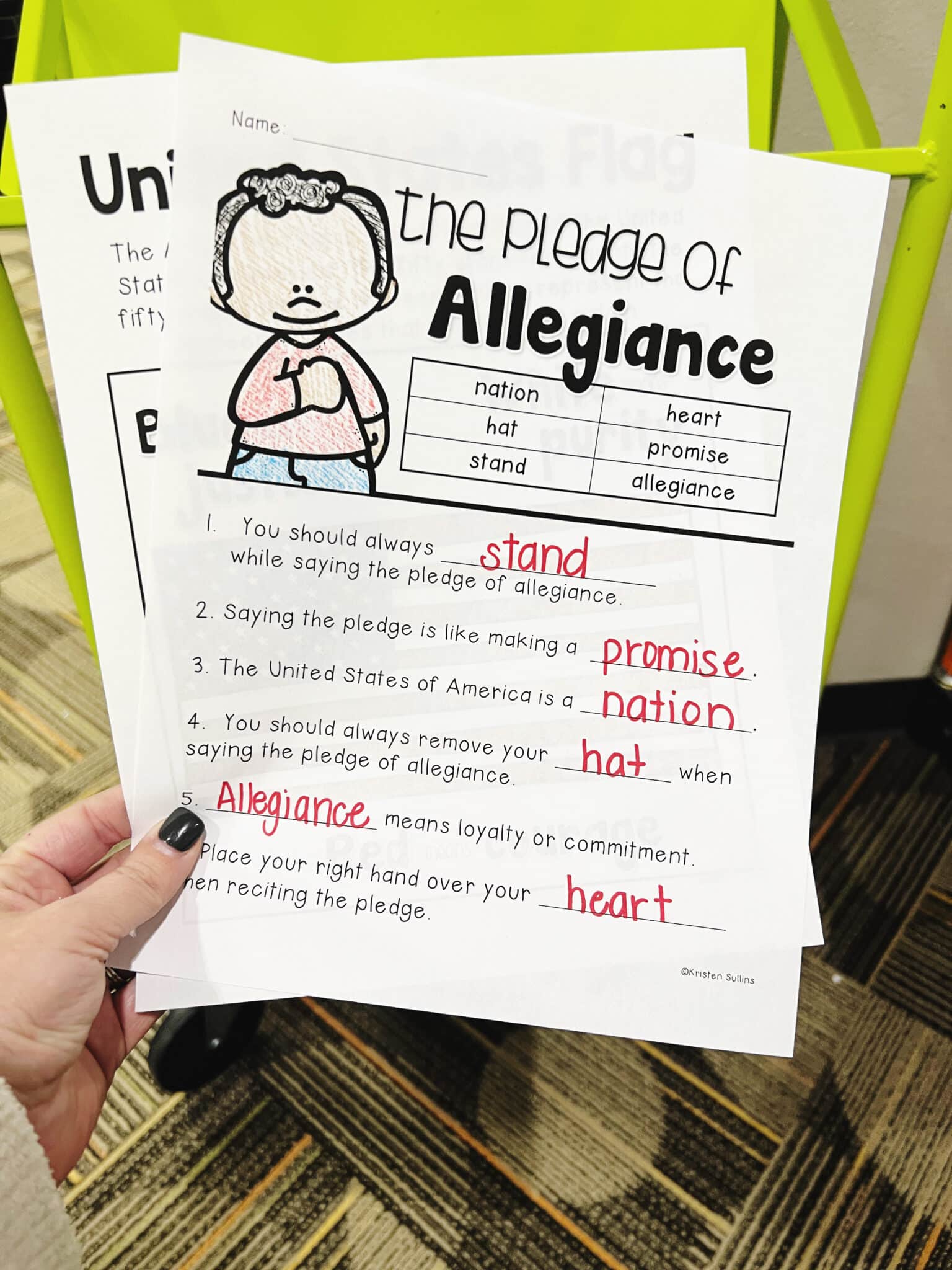 Pledge of Allegiance for First Grade - Kristen Sullins Teaching