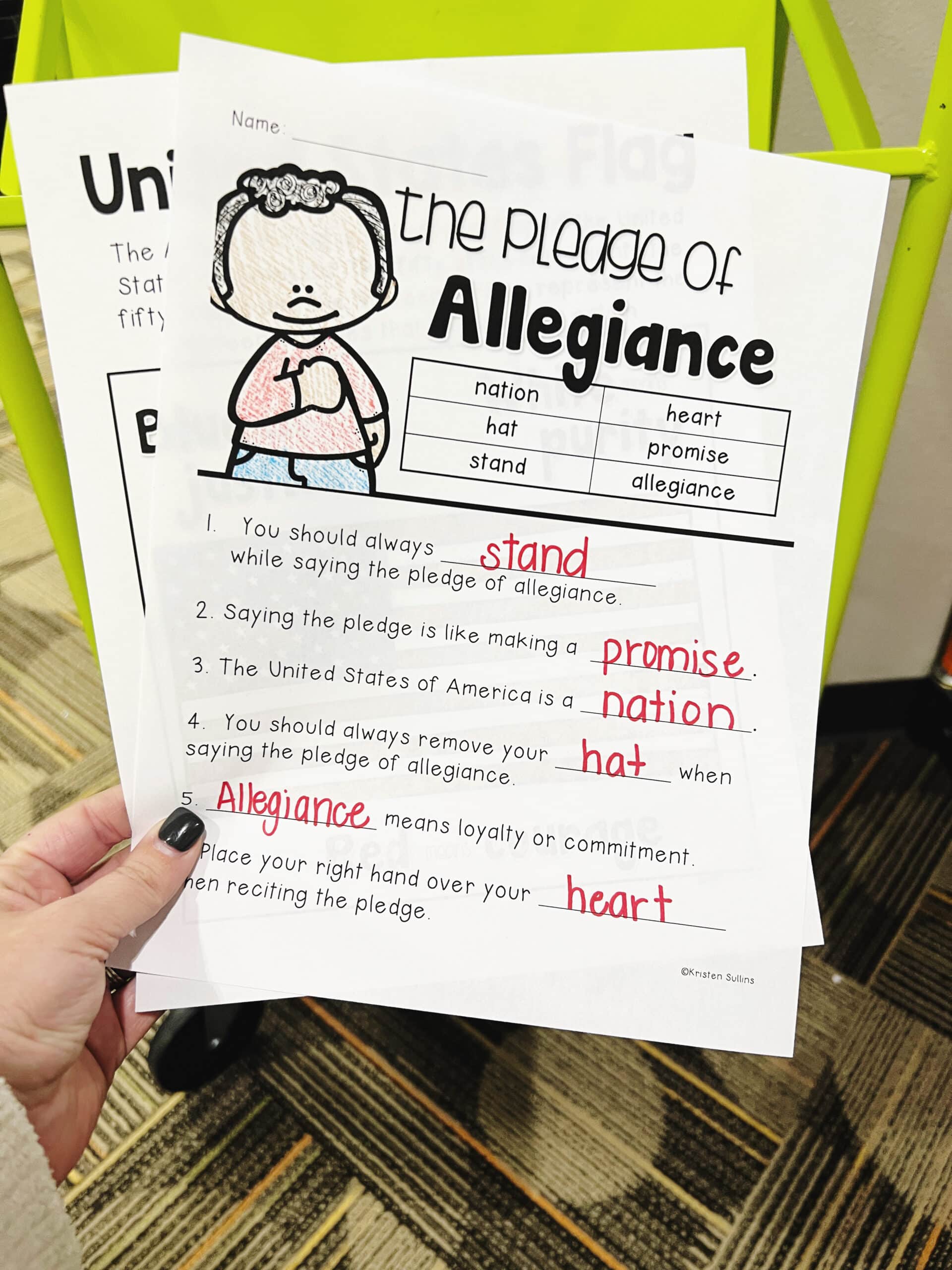 Pledge of Allegiance for First Grade - Kristen Sullins Teaching