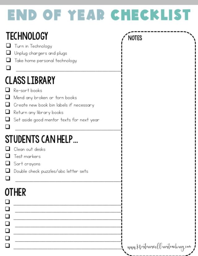 The Ultimate End of Year Checklist for Teachers - Kristen Sullins Teaching